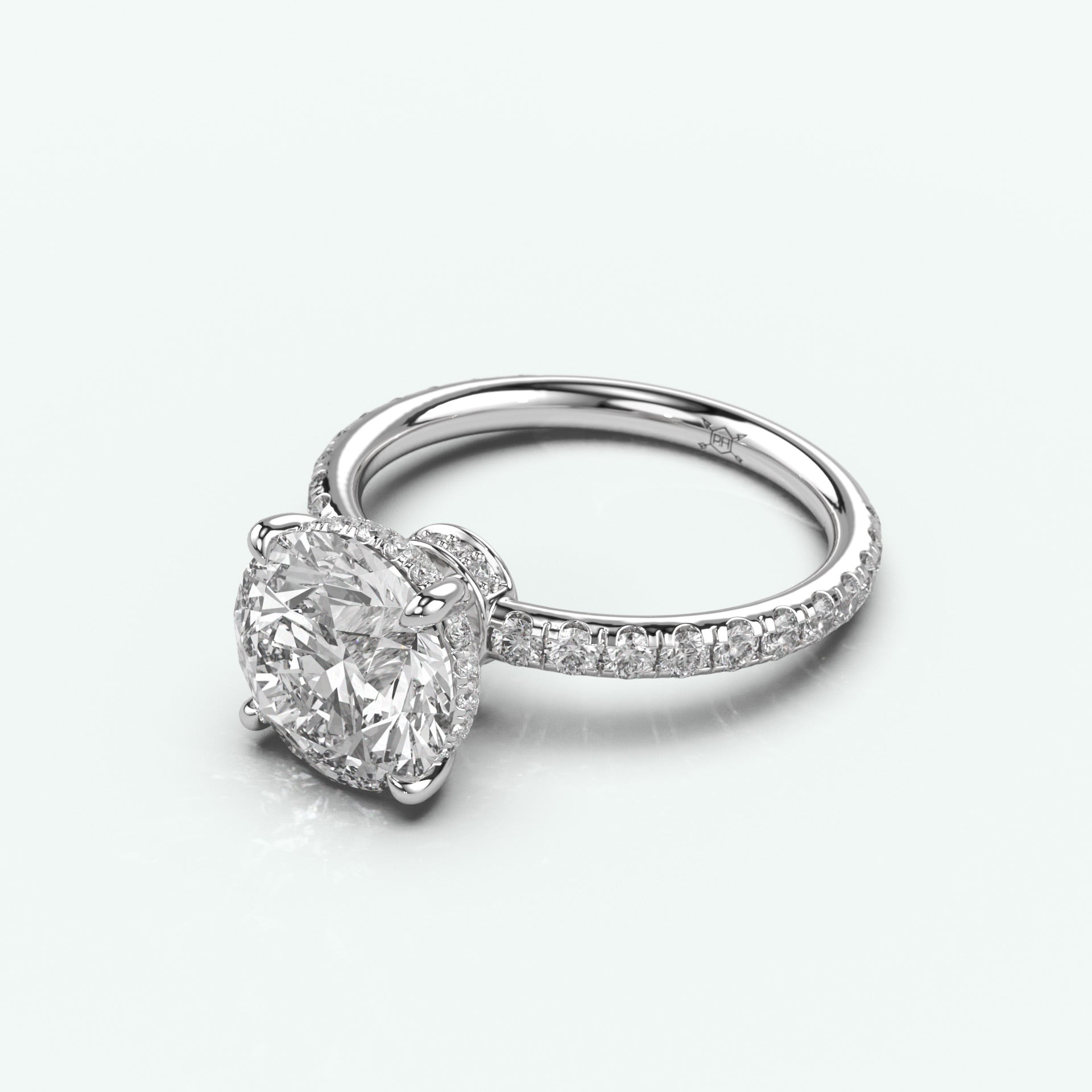 The Rebecca Solitaire Diamond Prong Hidden Halo Pave Engagement Ring
